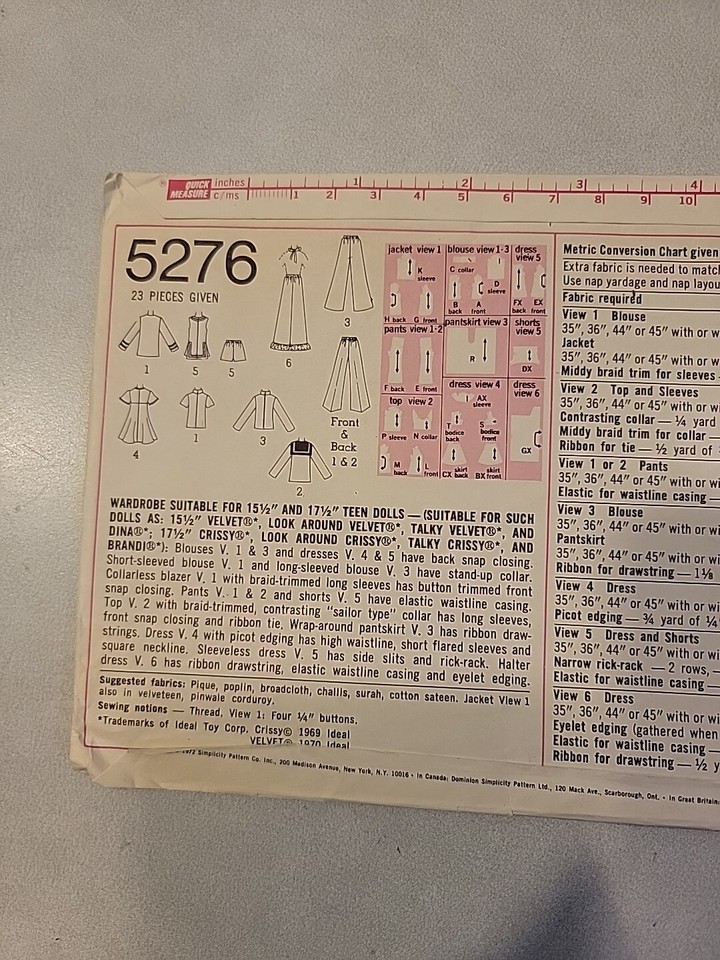 Simplicity Original UNCUT 1972 Crissy 17 1/2" Doll Clothes Pattern 5276 ...