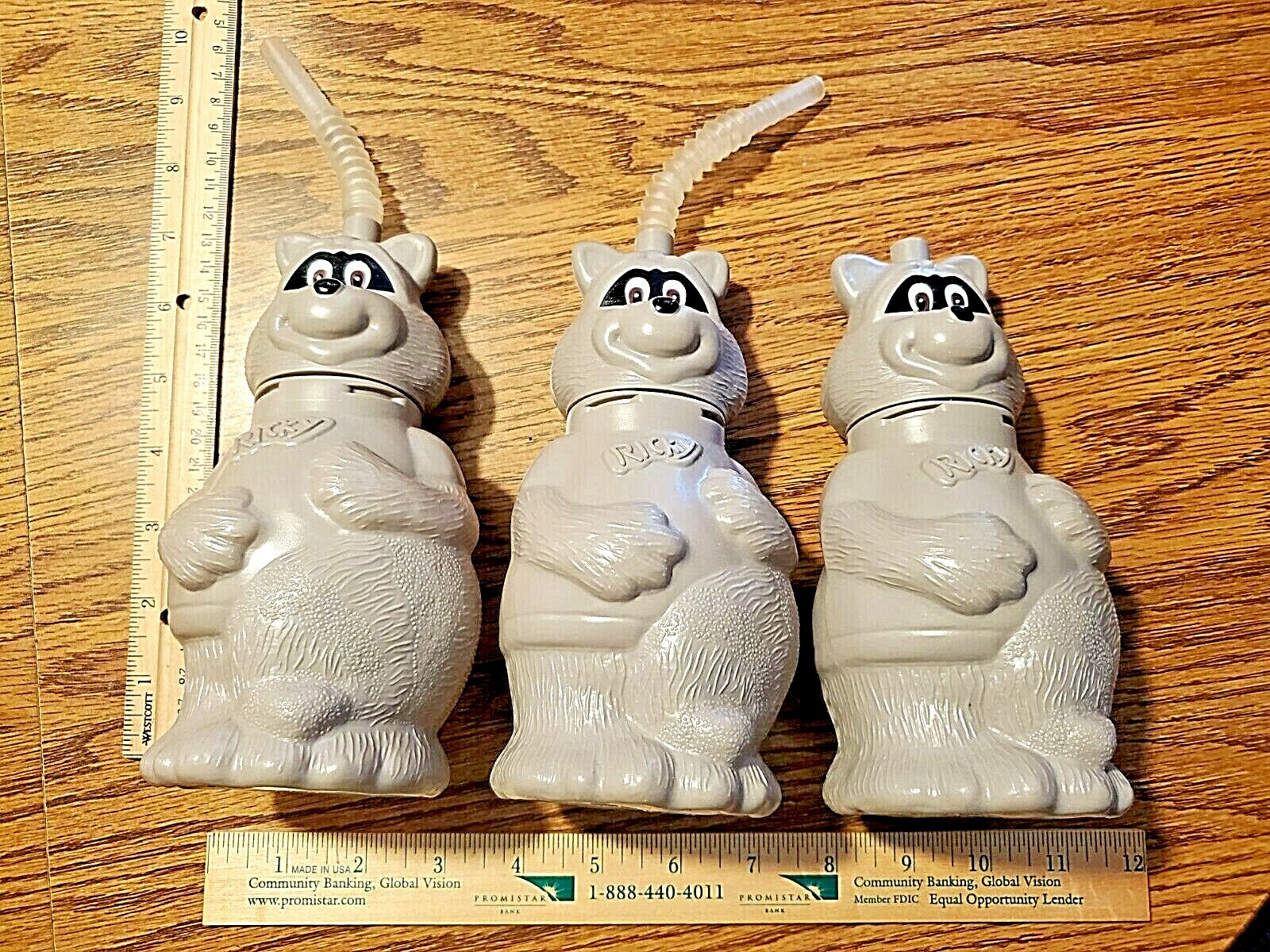 Lot of 3 Vintage TOP RACK plastic RICKY RACCOON cups RARE hard to find ...