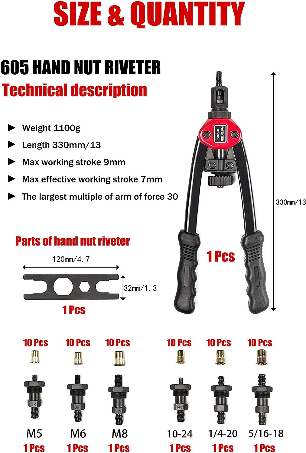Rivet Gun Kit Rivnut Thread Setting Tools Nut Setter Tool NutSert Metal ...
