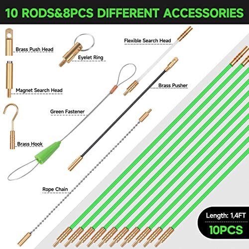 14FT Fiberglass Running Electrical Wire Cable Glow Rods Wire Pulling ...