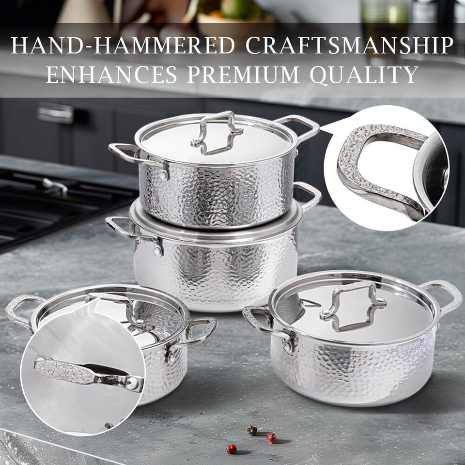 Triply Stainless Steel Stockpot Deep Cooking Pot With Lid Hammered ...