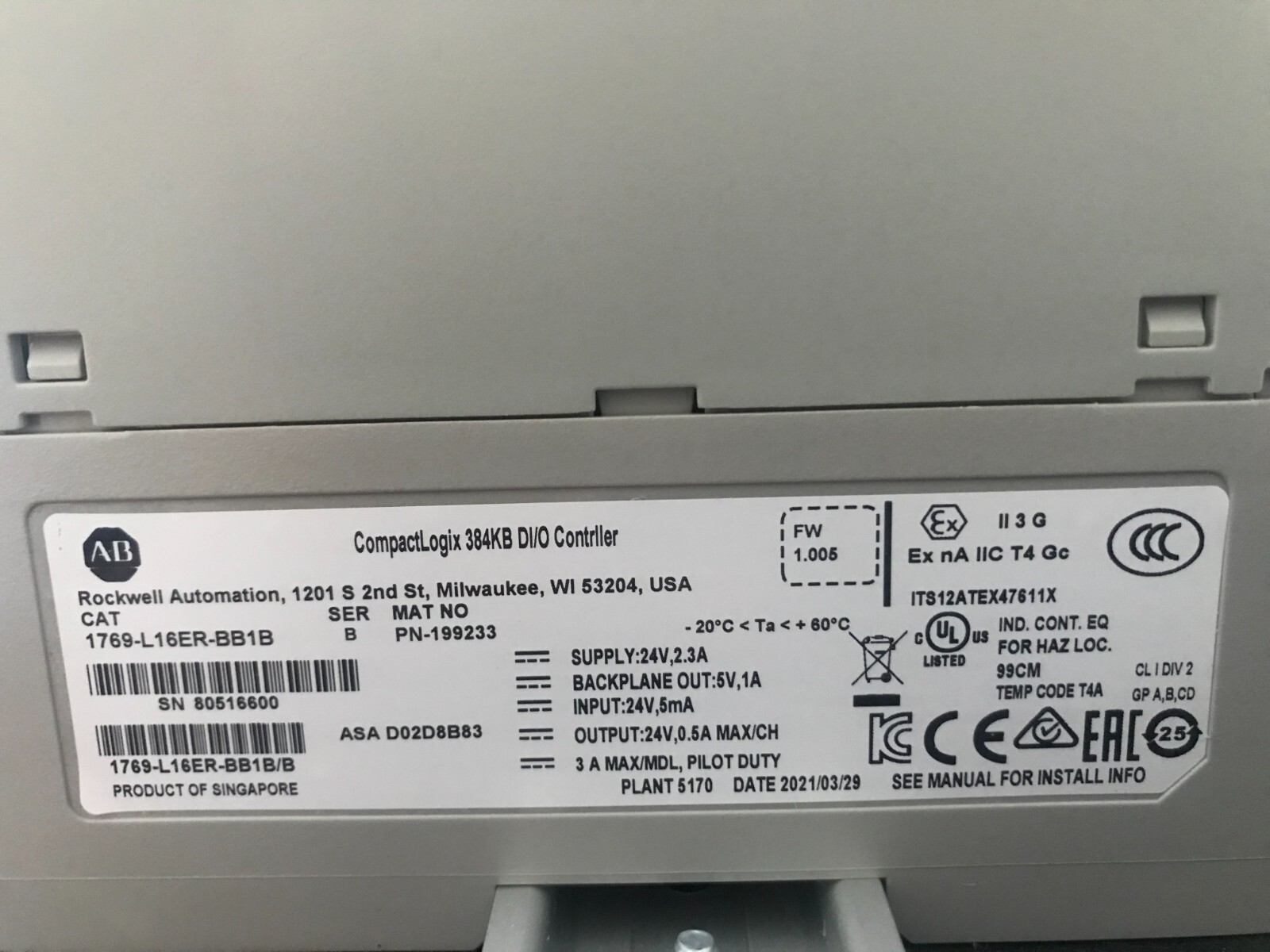 Allen Bradley Analog Trainer PLC 1769-L16ER CompactLogix Studio 5000 ...