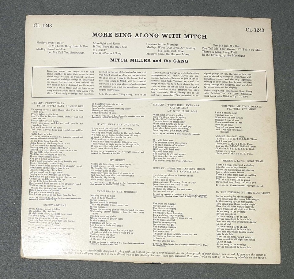 More Sing Along With Mitch - Mitch Miller and the Gang (Record Album) | eBay