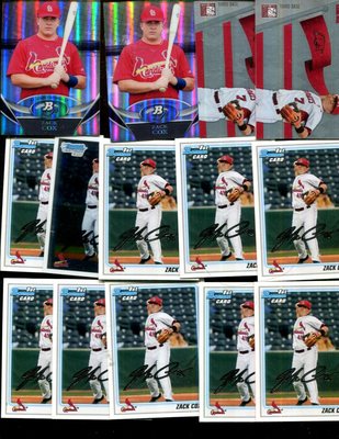 ZACK COX LOT OF 25 BASEBALL CARDS ST. LOUIS CARDINALS LOUISVILLE ...