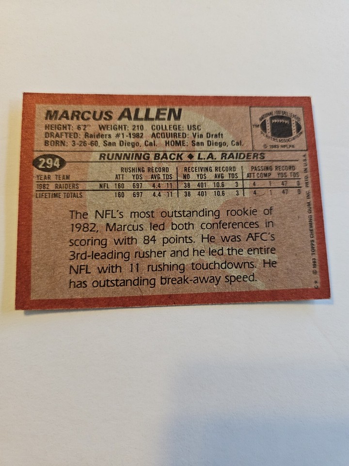 1983 Topps - #294 Marcus Allen (RC) | eBay