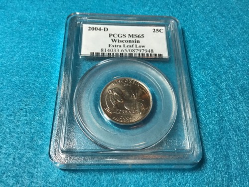 PCGS MS 65 Wisconsin Extra Low Leaf Error Quarter. A Gem Collector Coin ...