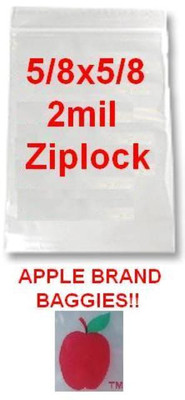 10000 APPLE BRAND BAGGIE 5/8x5/8 2mil CLEAR ZIP LOCK BAG 10,000 5/8 x ...