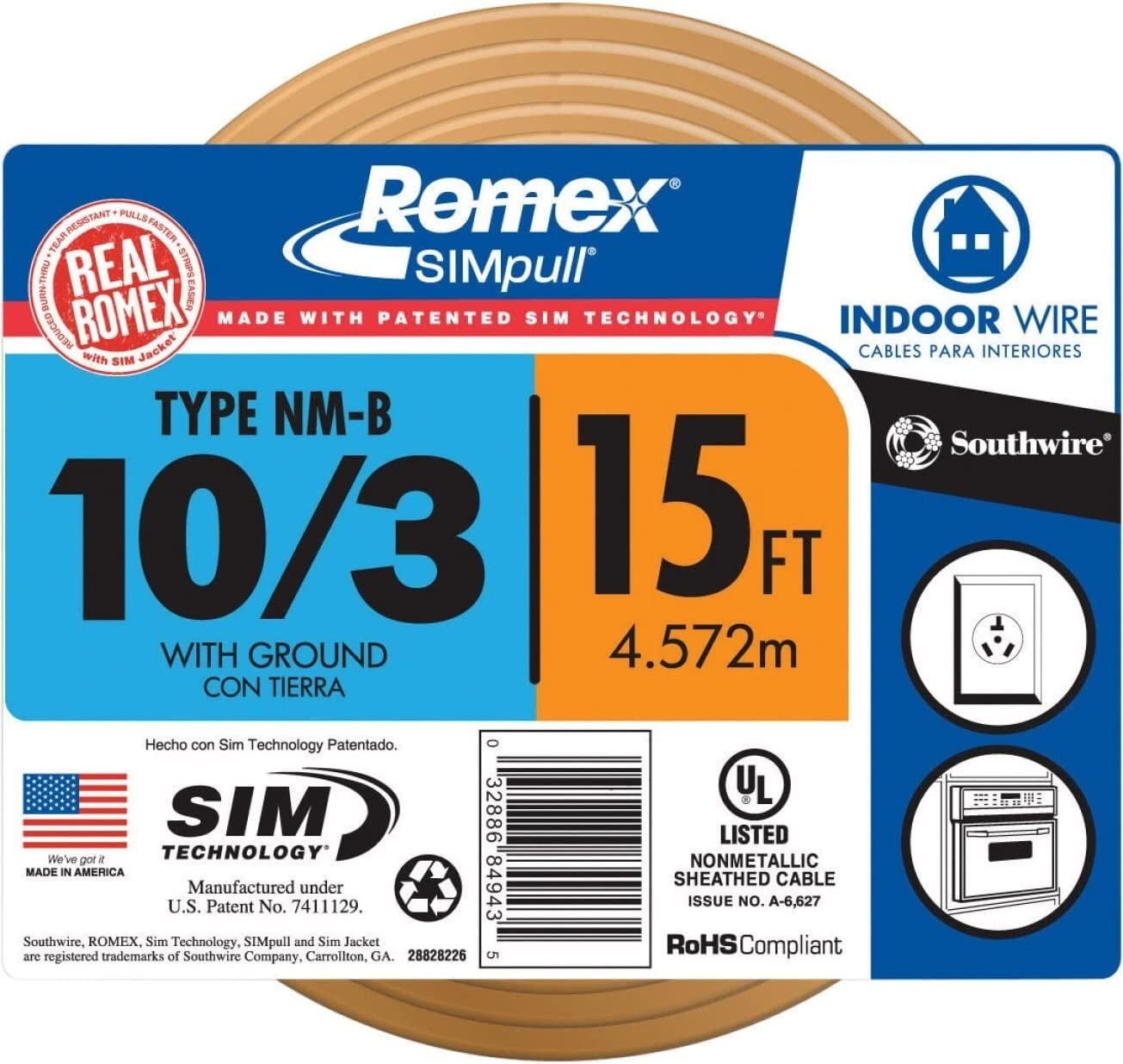 Romex Electrical Wire 10-3CU NM-B W/G 15 ft by SOUTHWIRE COMPANY - La ...