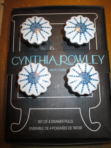 Ceramic Cabinet Knobs Cupboard Drawer Pull Set of 4 Ivory Blue Cynthia Rowley | eBay