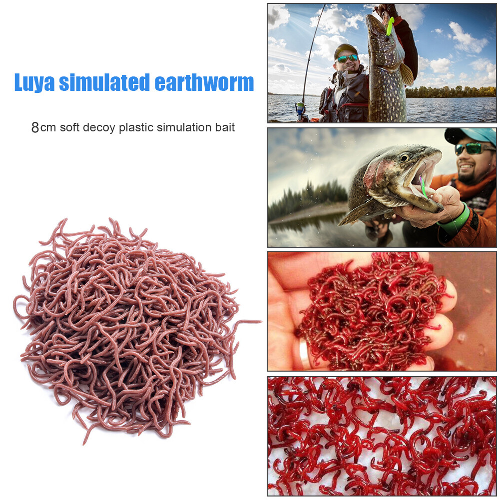 50pcs Red Worm Soft Lure Earthworm Shrimp Bass Fishing Bait (8cm Red ...
