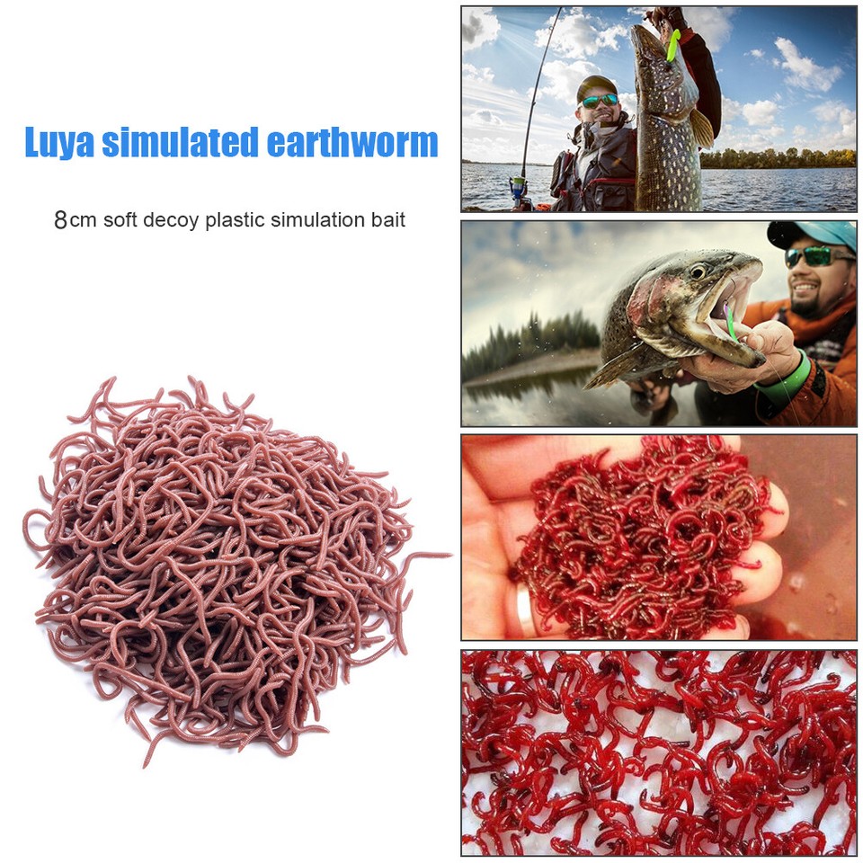 50pcs Red Worm Soft Lure Earthworm Shrimp Bass Fishing Bait (8cm Red ...