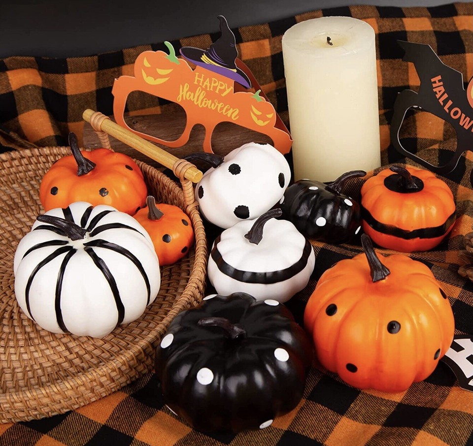 GOODALL Halloween Pumpkins Decoration Set 9 PCS Dotted Black White ...