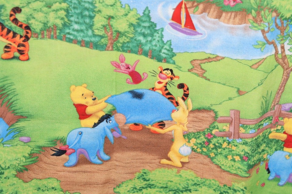 70"L x 42"W Springs Fabric Pooh and Pals Scenic River Trees Grass ...