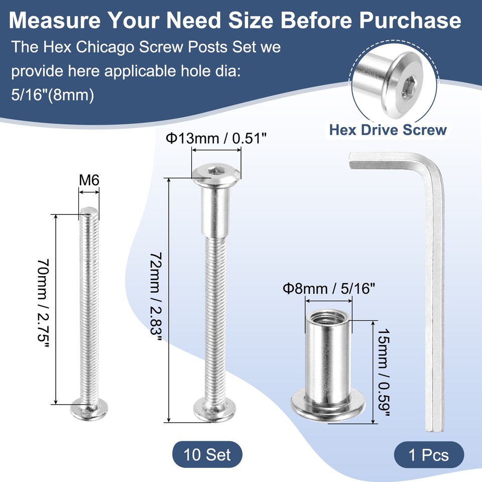 10 Set M6 x 70mm Binding Screw Posts Screw Post Fit for 5/16" Hole with ...