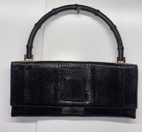 Vintage Gucci Python Leather Bamboo Handle Bag Fold-In Flap Closure Dust Bag | eBay