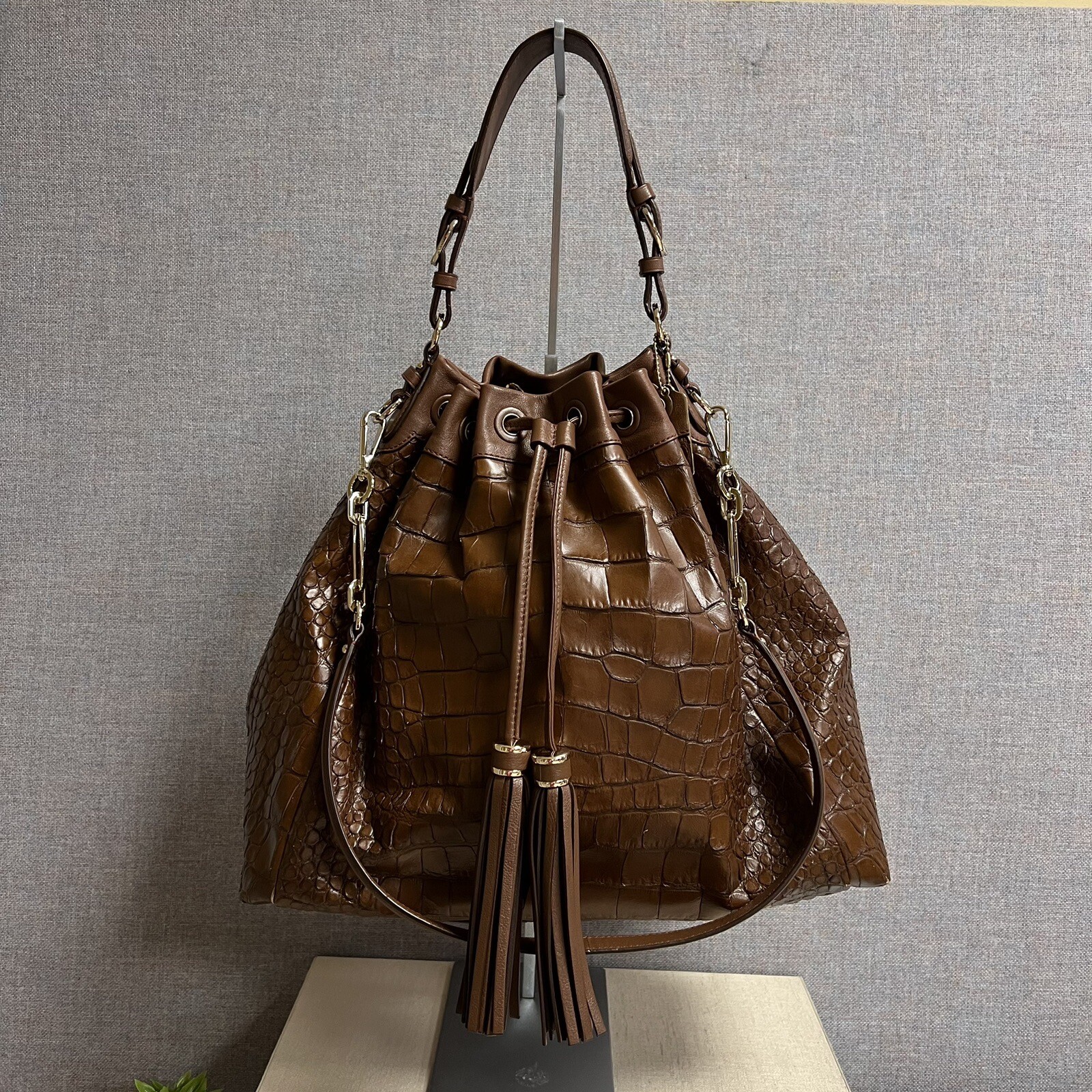 Coach Madison Croc Embossed Large Drawstring Shoulder Bag F26341 | eBay