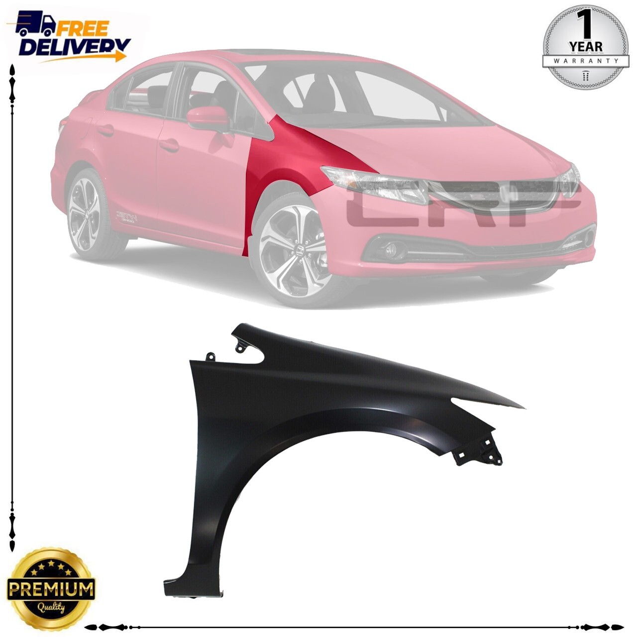 Front Right Side Fender Primed For 2012-2015 Honda Civic HO1241181 | eBay