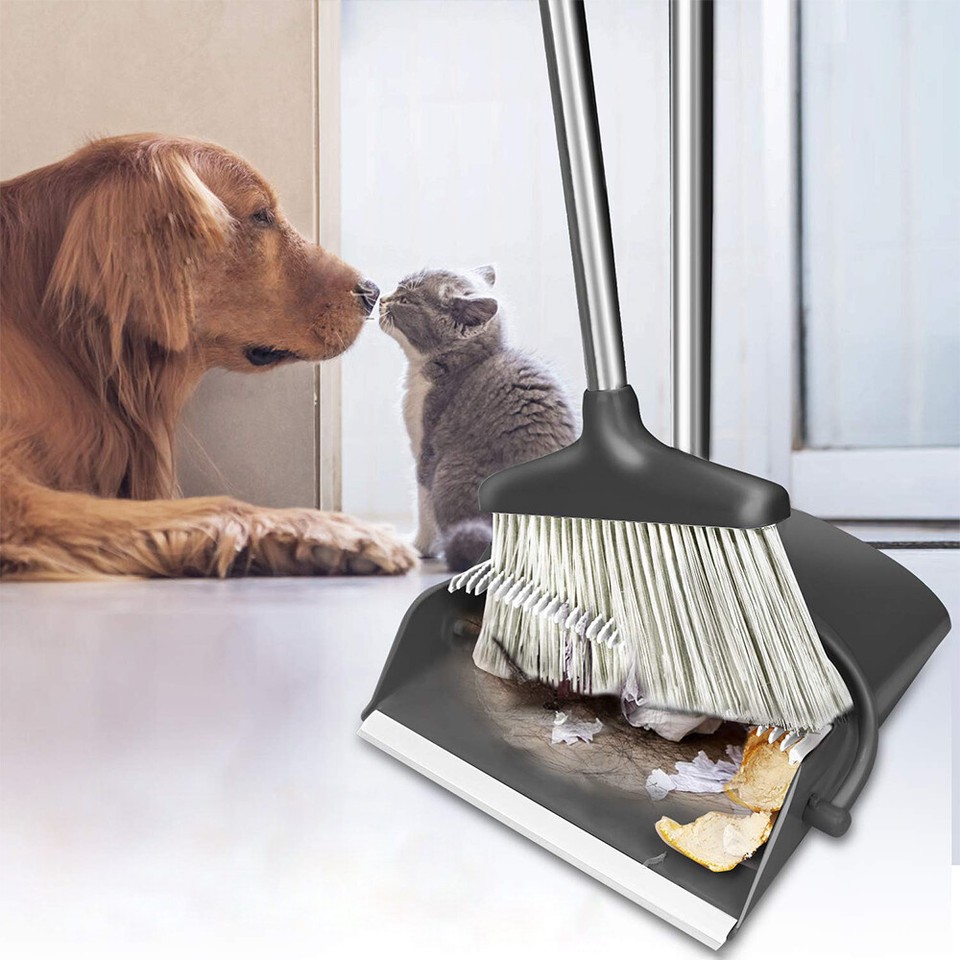 Foldable Broom and Dustpan Sweep Clean Set Dust Pan Broom Upright w ...