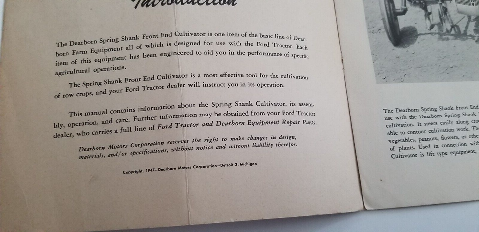 Ford Tractor Instructions - Lift Type Spring Shank Front End Cultivator ...