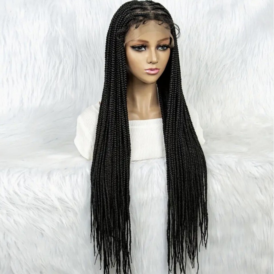 36" Full Long Knotless Classic Box Braid Synthetic Lace Wig Easy To Wear Synthet | eBay