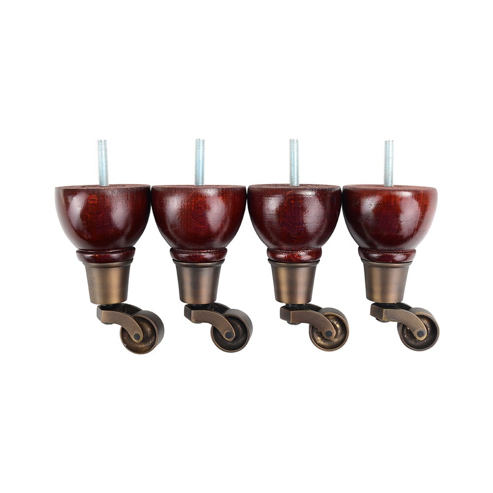 4 Wooden Legs with castors for sofa chair footstool replacement castor ...