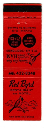 RED BYRD RESTAURANT matchbook matchcover - KEEDYSVILLE, MARYLAND | eBay