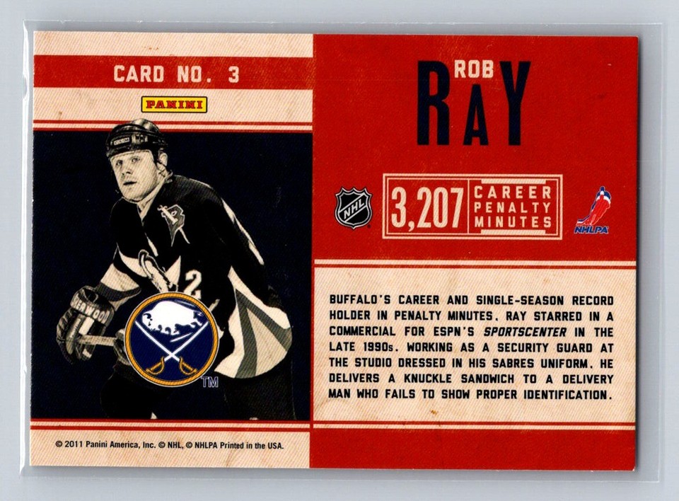 2011-12 Panini Pinnacle #3 Rob Ray Tough Times Buffalo Sabres | eBay