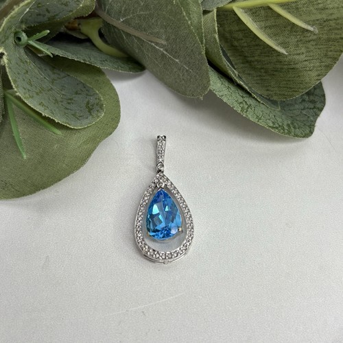 ADL 10K White Gold Blue Topaz Dangle Teardrop Pendant Abraham David ...