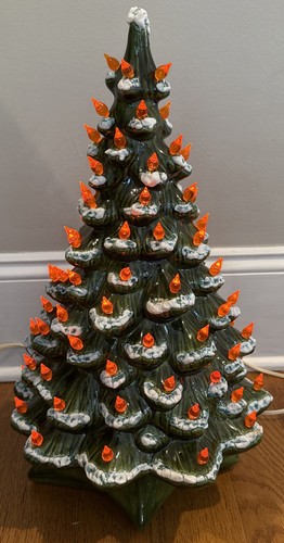 VTG 1960's 19" Holland Mold Lighted Ceramic Flocked Christmas Tree ...