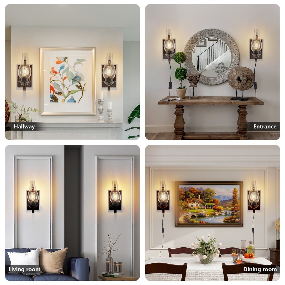 2 Pack indoor Vintage Plug in Wall Light Oil Rubbed Bronze Sconce Glass ...