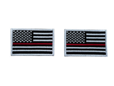 Thin Red Line Flag Embroidered Patch W/Hook N Loop Backing USA 2 Pack ...