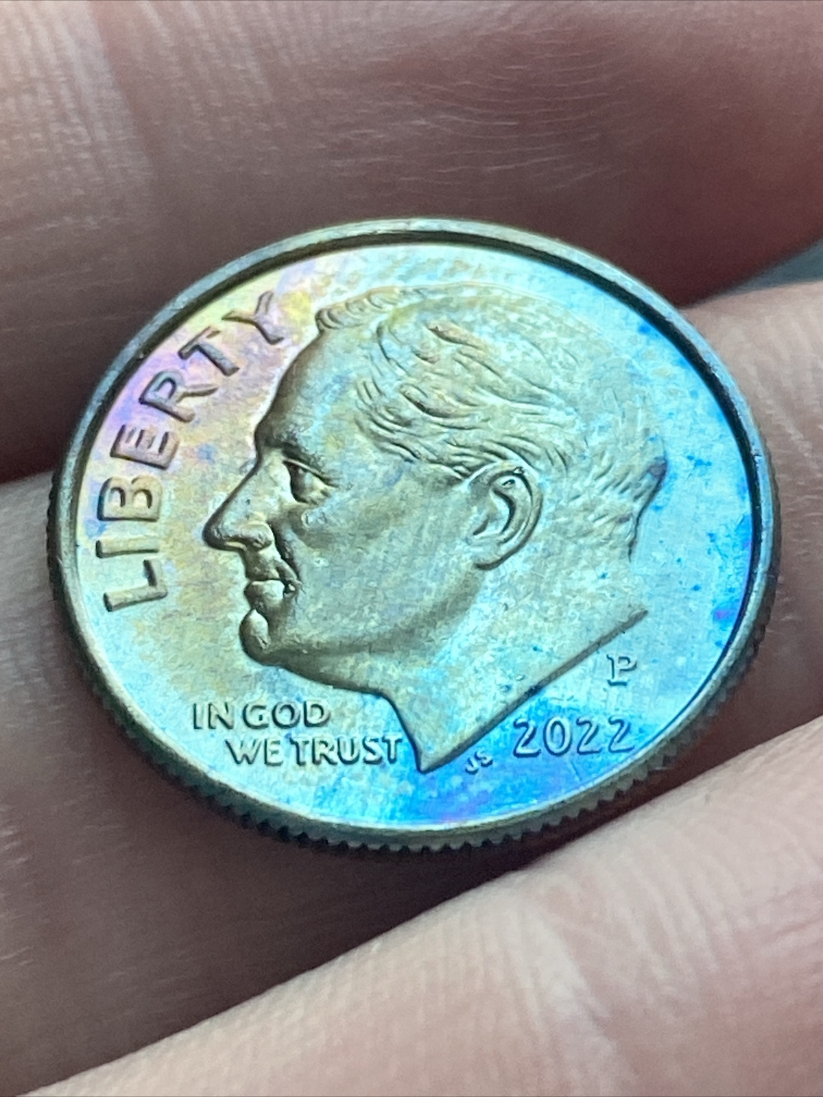 2022 P Roosevelt Dime Actual Coin Beautiful Exquisite Radiant Blue Tone ...