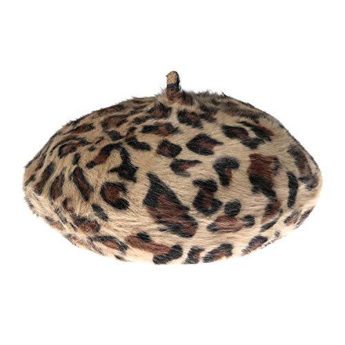 Women Leopard Print Beret Hat Wool French Beret Cap Winter One Size B ...