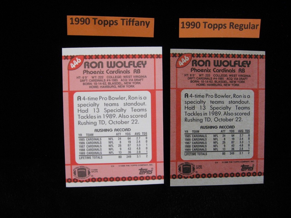 1990 Topps Tiffany Ron Wolfley Phoenix Cardinals & Regular Card #446 | eBay