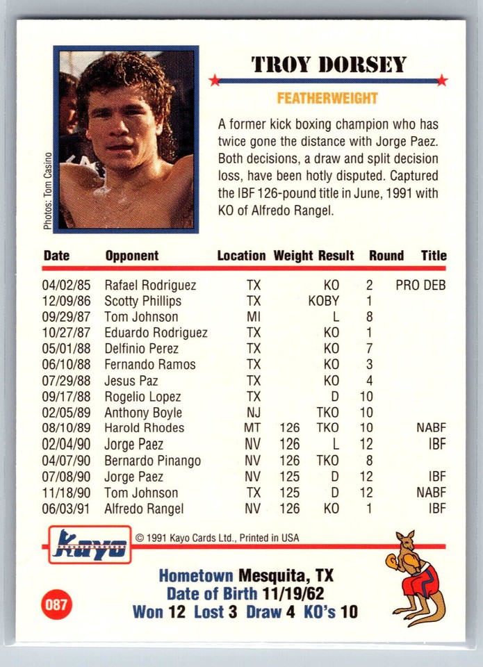 1991 Kayo Boxing Troy Dorsey #087 | eBay