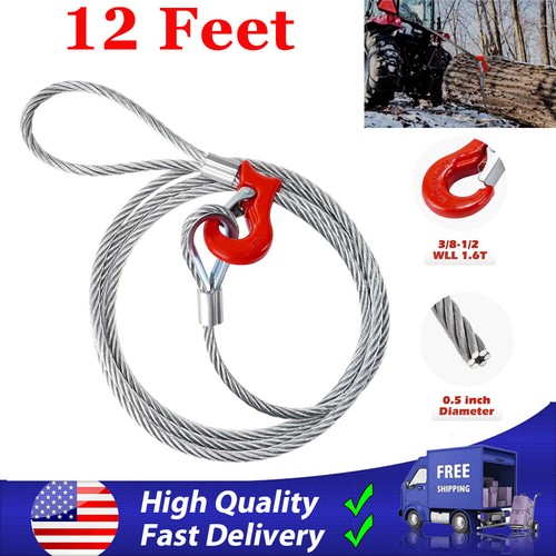 12 Feet Single Leg Wire Rope Sling 2.5T/5500Lbs w/ Sliding Choker Hook ...