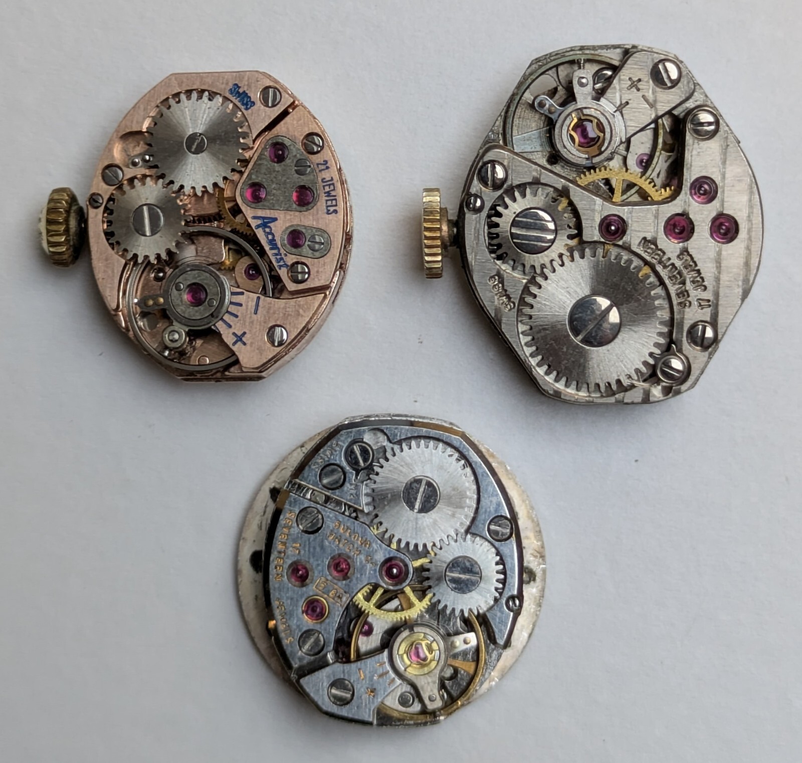 3 Vintage Swiss Watch Movements 17 & 21 Jewels Bulova… - Gem