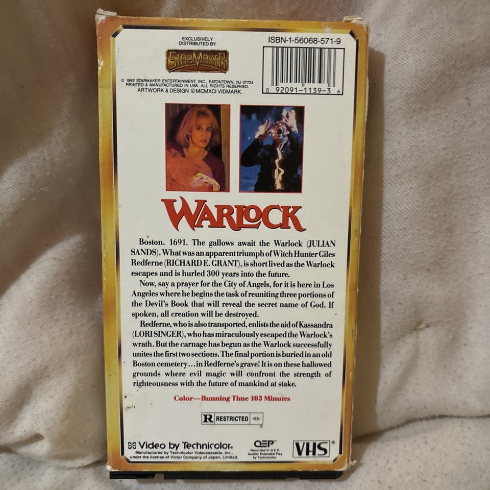 Warlock VHS Tape Horror Movie Rated R 1992 Starmaker Magic & Witches ...