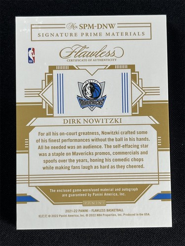 2021-22 Panini Flawless Dirk Nowitzki Signature Prime Materials Patch ...