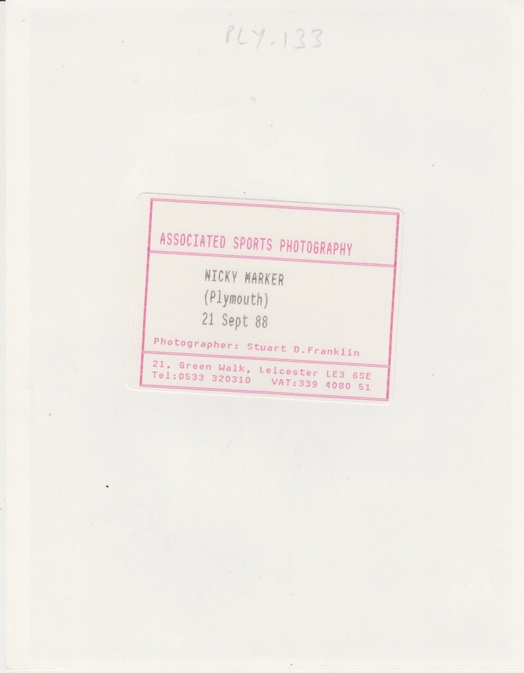 Nicky Marker, Plymouth Argyle 1987 to 1993; 8x10 inch Press Photo ...