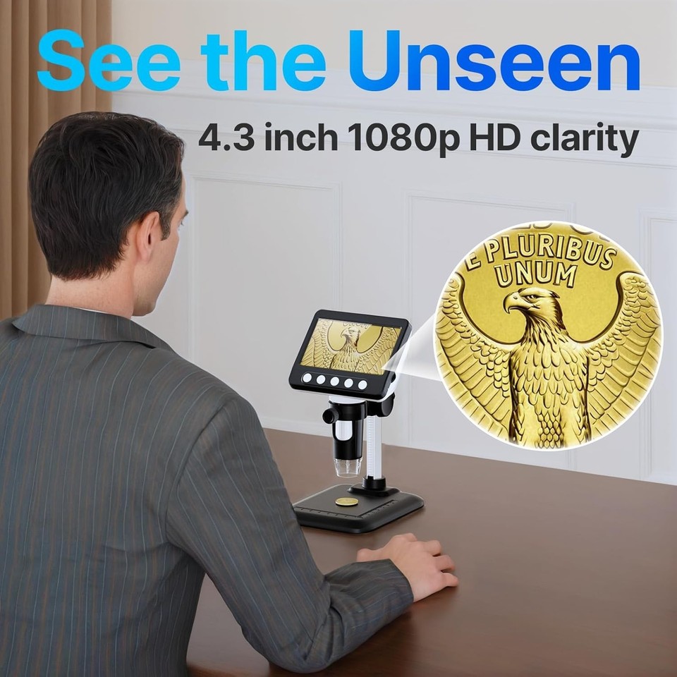 Digital Microscope 1000X USB Coin Microscope 4.3" LCD Screen Soldering ...