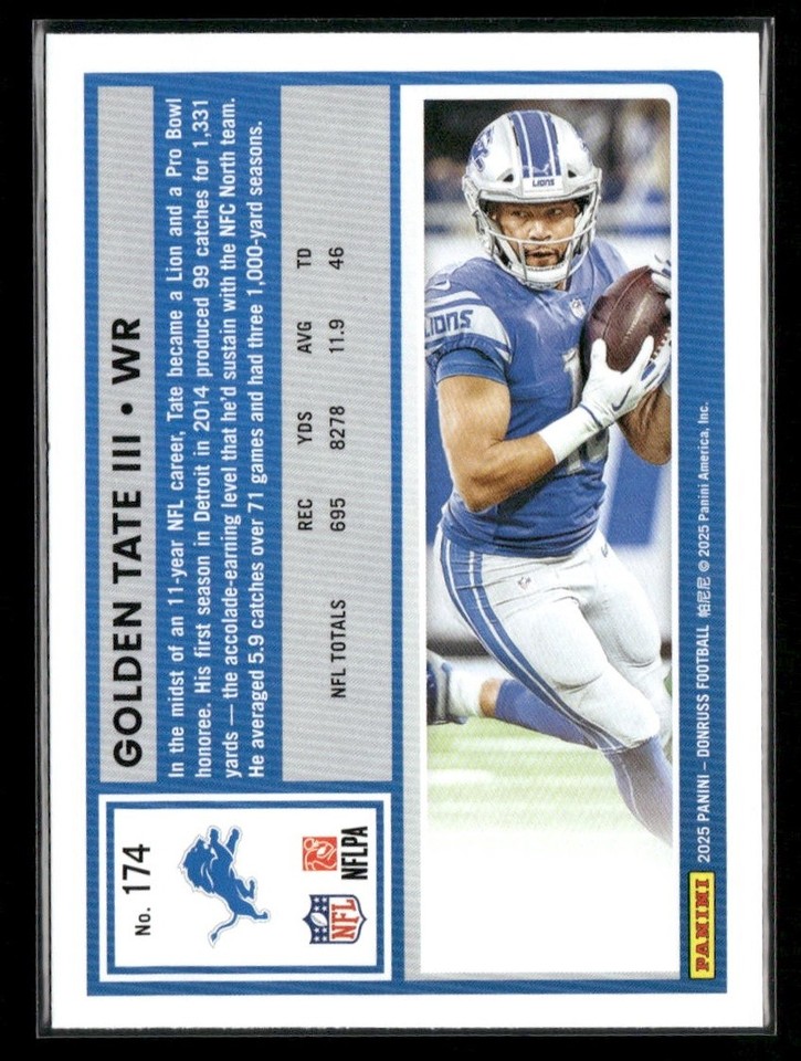 2025 Donruss #174 Golden Tate III Press Proofs Yellow Detroit Lions | eBay