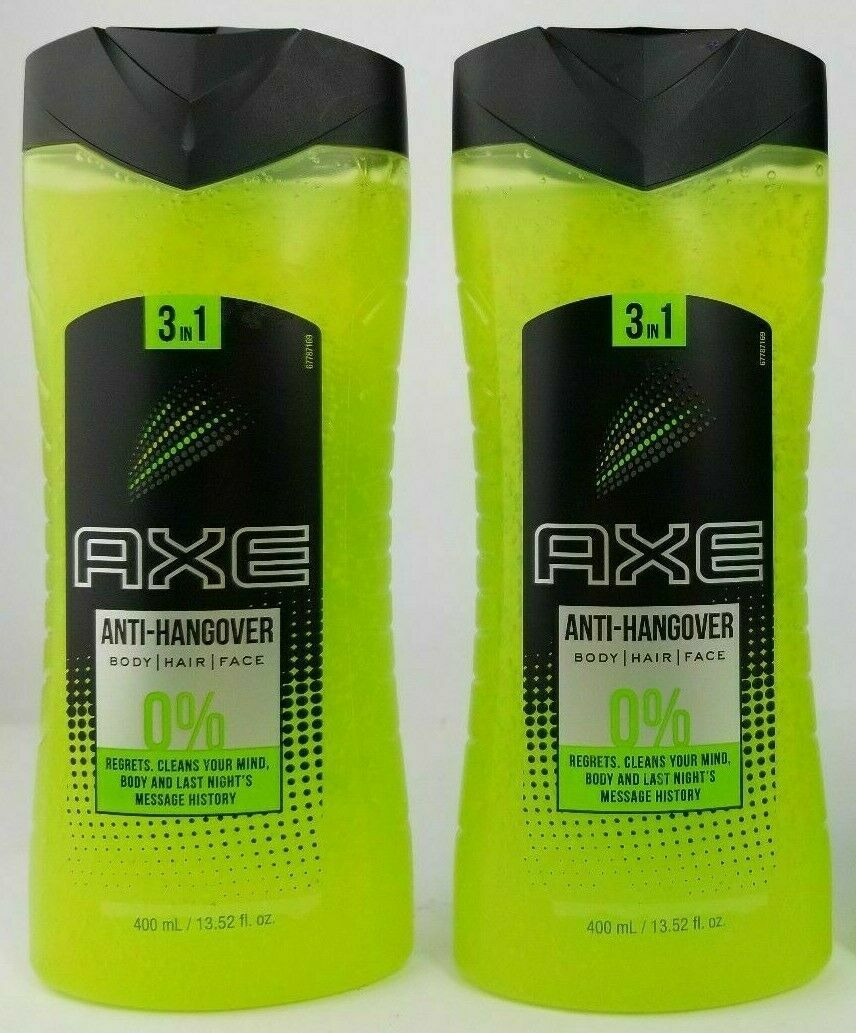 2 New AXE Anti-Hangover, 3 in 1 Body, Hair, & Face Wash Gel, 13.52 oz ...