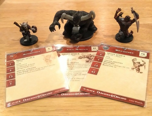 D&D MINIATURES LOT OF 3, FERAL MINOTAUR, WRACKSPAWN, MONGRELFOLK WITH ...