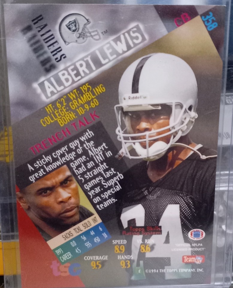 1994 Stadium Club Football Card #358 Albert Lewis in-person signature ...