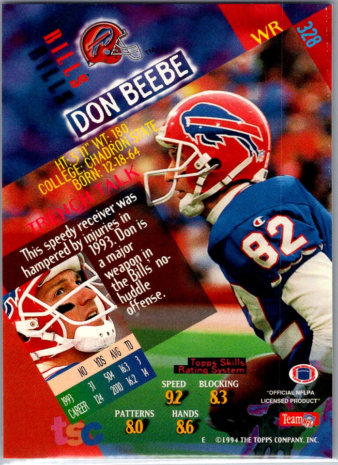 #328 Don Beebe Buffalo Bills 1994 Stadium Club | eBay