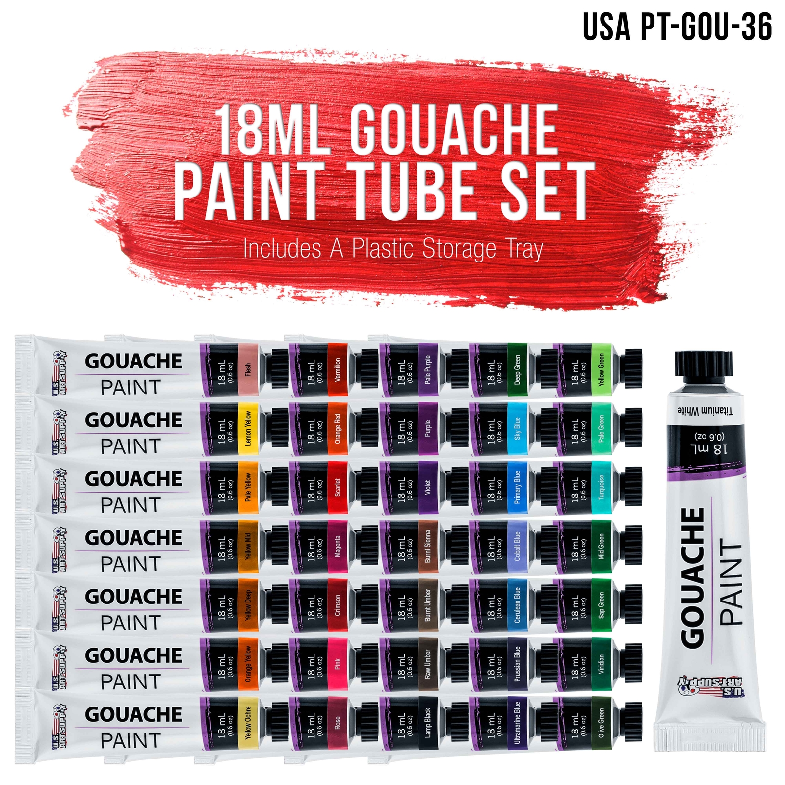 U.S. Art Supply 36 Color Set Gouche Paint in Large 18ml Tubes Color ...