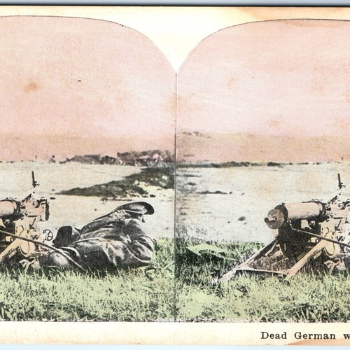 c1918 WWI Stereo Card German Field Machine Gun MG 08 Maschinengewehr ...