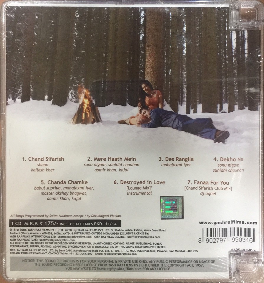 Fanaa CD - Aamir Khan, Kajol - Bollywood Movie Music CD | eBay