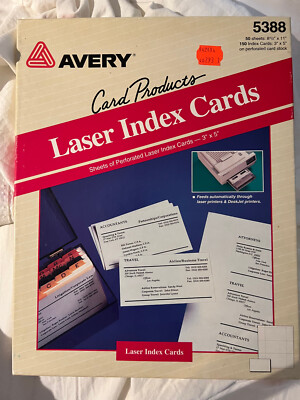 AVERY 3 x 5 Index Cards for Laser/Inkjet Printers Avery 5388 Pk of 150 ...